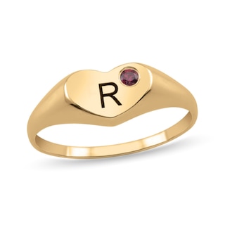 Gemstone Engravable Initial Heart-Shaped Signet Ring (1 Stone and Initial) | Peoples Jewellers