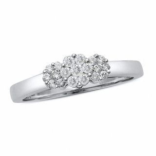 0.25 CT. T.W. Diamond Three Flower Ring in 10K White Gold | Peoples ...