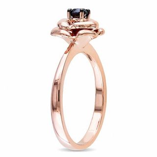0.25 CT. Black Diamond Solitaire Rose Ring in Rose Sterling Silver ...
