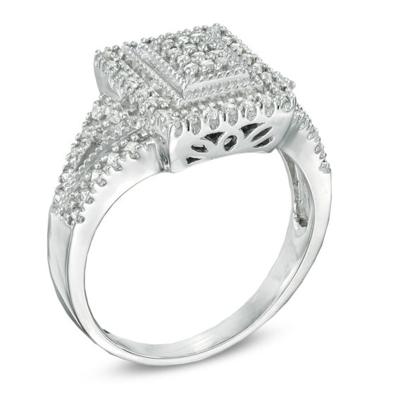 0.33 CT. T.W. Princess-Cut Diamond Rectangular Frame Ring in Sterling ...