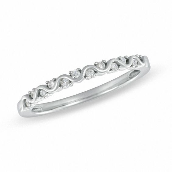 0.10 CT. T.W. Diamond Wavy Anniversary Band in 10K White Gold | View ...