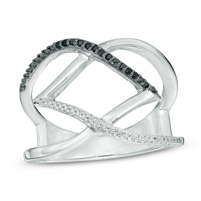 Peoples 0.11 CT. T.W. Enhanced Black and White Diamond Abstract Ring in ...