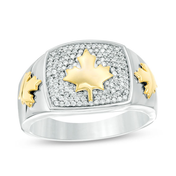 Men's 0.30 CT. T.W. Diamond Maple Leaf Ring in 10K Two-Toned Gold ...
