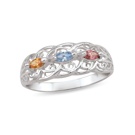 Mother's Marquise Birthstone Filigree Wave Ring (3 Stones) | Peoples ...