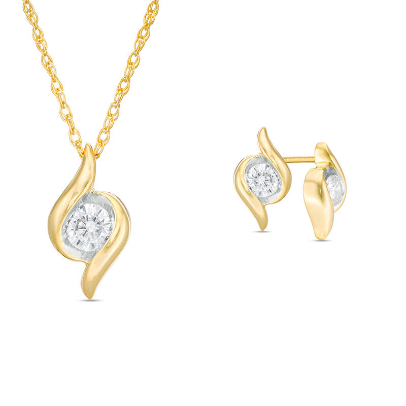 Peoples 0.45 CT. T.w. Diamond Channel Set Solitaire Bypass Flame Pendant and