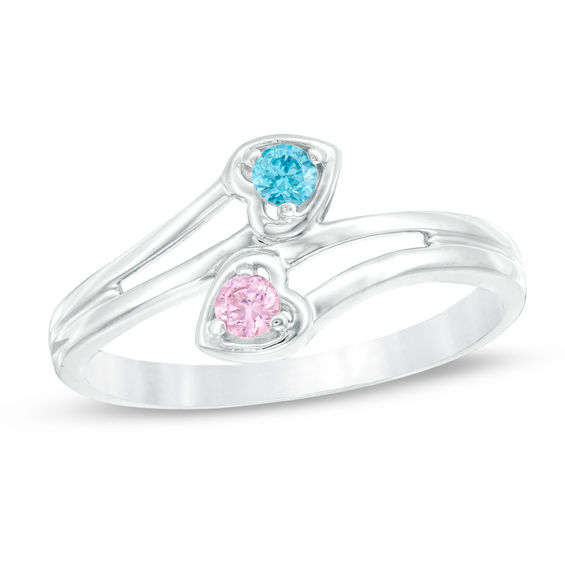 Couple's Birthstone Double Heart Split Shank Ring (2 Stones) | Peoples ...