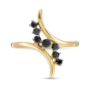Black Spinel Cascading Bypass Ring in Sterling Silver with 14K Gold ...