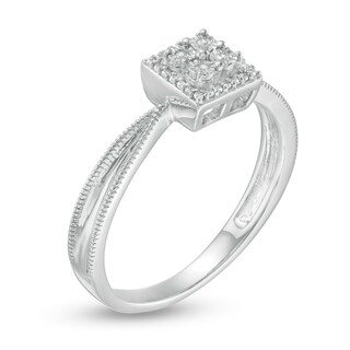 0.065 CT. T.W. Quad Diamond Square Frame Vintage-Style Promise Ring in ...