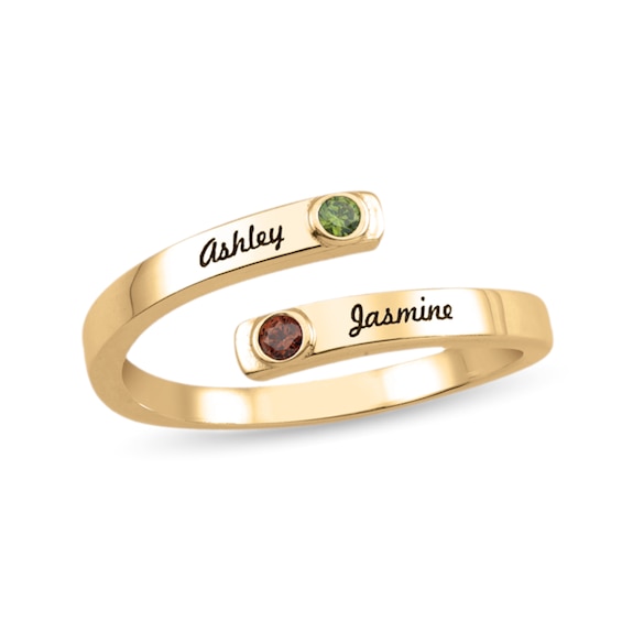Couple's Birthstone Engravable Open Wrap Ring (2 Stones and Lines ...