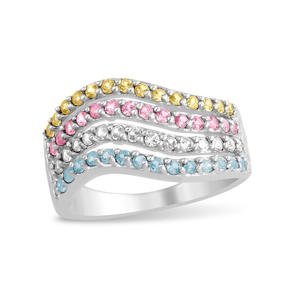 Mother's Birthstone Multi-Row Wave Ring by ArtCarved (4 Stones ...