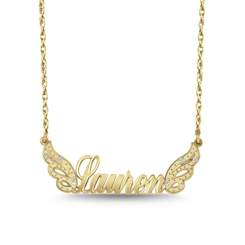 Cursive Name with Diamond Accent Wings Necklace (1 Line) | Peoples ...