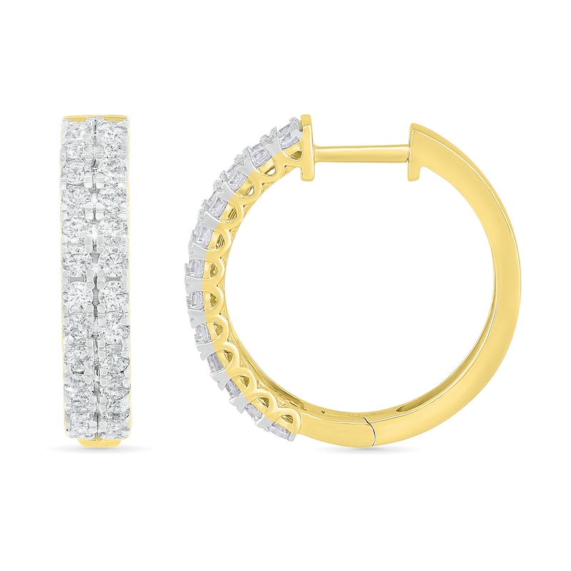 0 45 Ct T W Diamond Double Row Hoop Earrings In 10k Gold Peoples