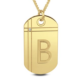 Men's Diamond Accent Engravable Initial Dog Tag Pendant (1 Initial ...