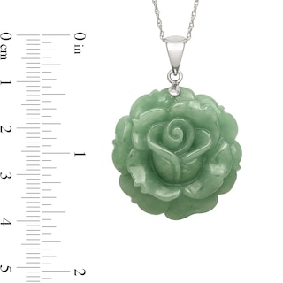 29.0mm Carved Dyed Jade Rose Pendant in Sterling Silver | Peoples Jewellers
