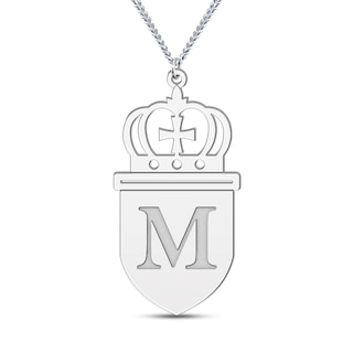 Men's Engravable Shield with Crown Pendant (1 Initial) | Peoples Jewellers