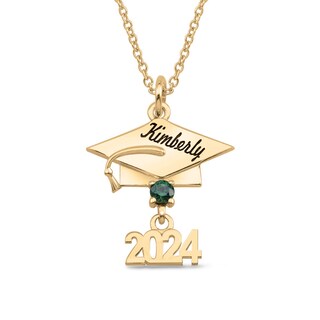 Gemstone Engravable 2023 Graduation Cap Pendant (1 Stone and Line ...