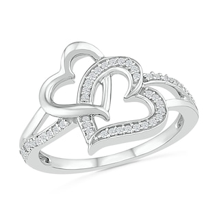 0.145 CT. T.W. Diamond Tilted and Sideways Double Interlocking Hearts ...