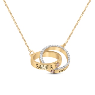 Couple's Gemstone and Diamond Accent Interlocking Rings Necklace (2 ...
