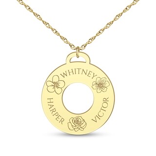 Birth Flower Engravable Circle Pendant (1-3 Lines and Flowers ...