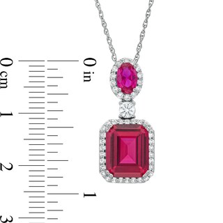 Emerald-Cut Lab-Created Ruby and White Lab-Created Sapphire Frame ...