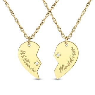 Couple's Diamond Accent Engravable Half Heart Two Piece Pendant (2 ...