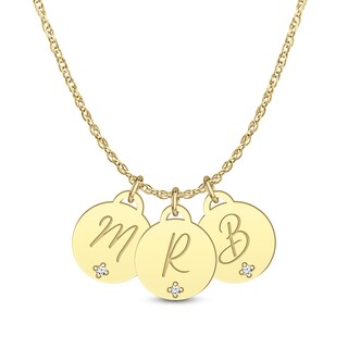 Diamond Accent Engravable Initial Three Piece Disc Charm Pendant (3 ...
