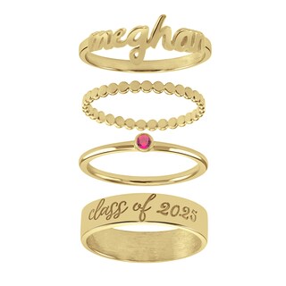 Birthstone Engravable Four Piece Stackable Graduation Ring Set (1 Stone ...