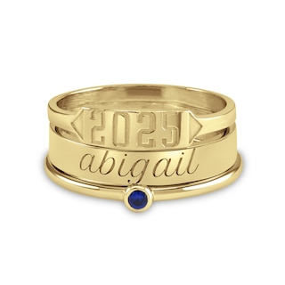 Birthstone Engravable Year and Name Three Piece Stackable Graduation ...