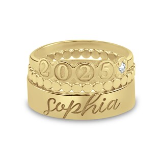 Birthstone Engravable Year and Name Scallop Three Piece Stackable ...
