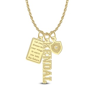 Diamond Accent Engravable Graduation Crest and Name Three Piece Charm ...