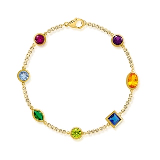 Multi-Shaped Bezel-Set Birthstone Station Bracelet (3-7 Stones) - 7.25 ...