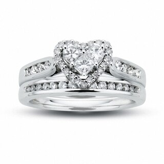 Previously Owned - 0.75 CT. T.W. Diamond Heart Bridal Set in 14K White ...
